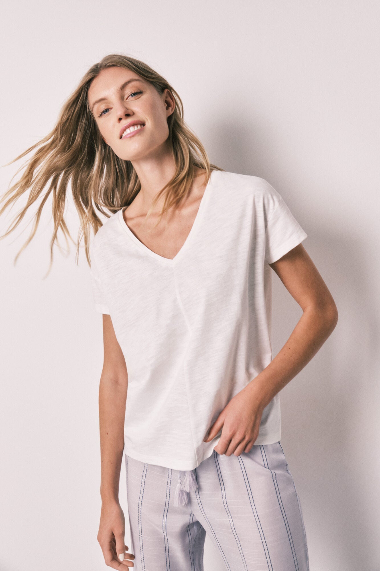 Lilac long pajamas with short sleeves, striped cotton|Women'secret ...